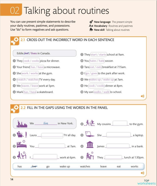 talking about routines workbook. Interactive worksheet | TopWorksheets