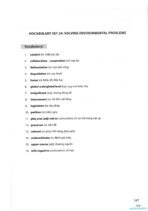 38 VOCAB TOPICS - SET 24 - SOLVING ENVIRONMENTAL PROBLEMS. Bài tập ...