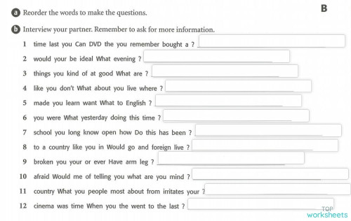 B2 Pairwork Questions Student B. Interactive worksheet | TopWorksheets
