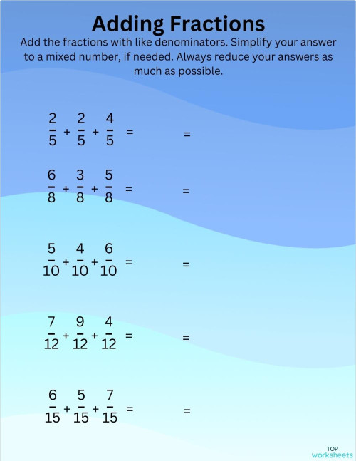 Adding Fractions. Interactive worksheet | TopWorksheets