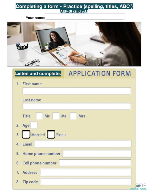 completing a form. Interactive worksheet | TopWorksheets
