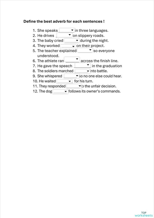Adverb: interactive worksheets and online exercises | TopWorksheets