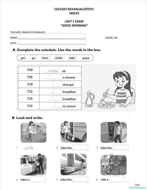 4th Grade Unit 1 Exam. Ficha interactiva | TopWorksheets