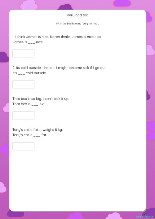 Very and too. Interactive worksheet | TopWorksheets