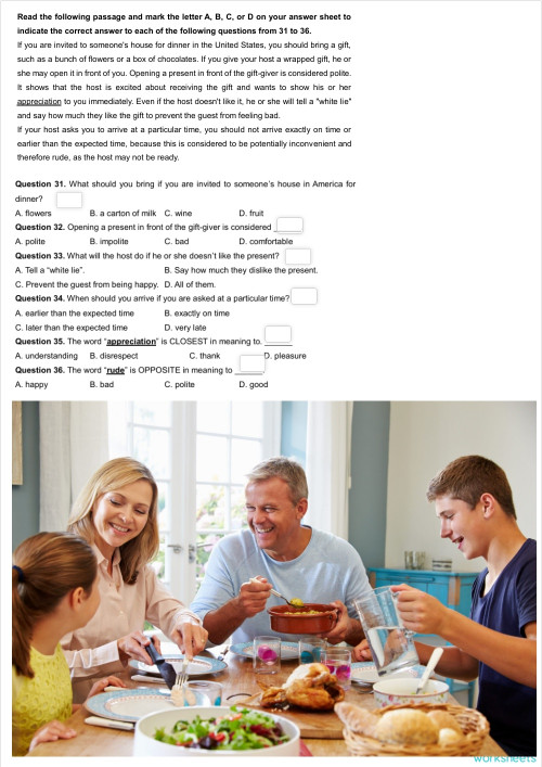 READING MULTIPLE CHOICE 24. Interactive worksheet | TopWorksheets