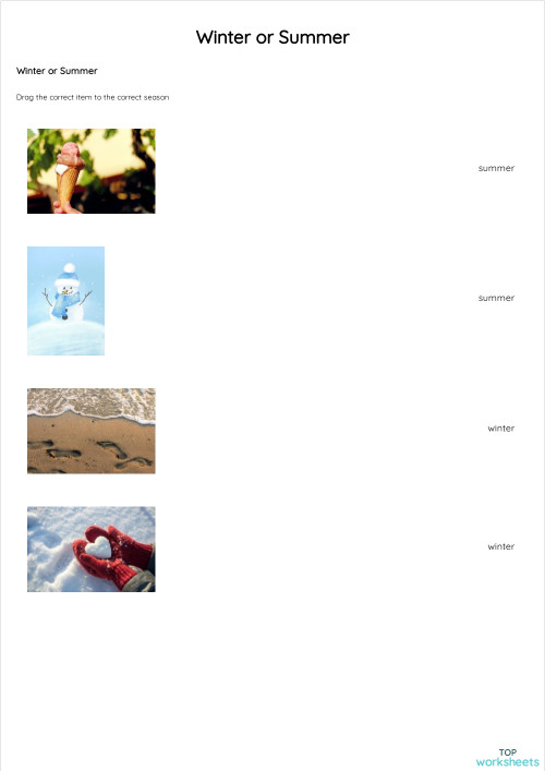 Winter or Summer. Interactive worksheet | TopWorksheets