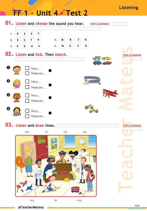 FF 1 - Unit 04 - Test 2 - Listening. Interactive worksheet | TopWorksheets