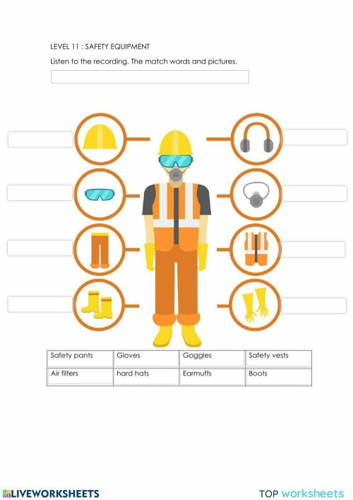 Safety equipment. Interactive worksheet | TopWorksheets