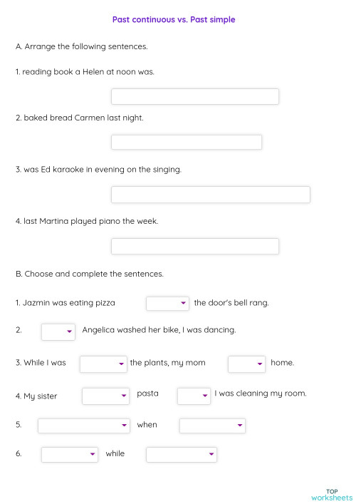 Past continuous vs. Past simple. Interactive worksheet | TopWorksheets