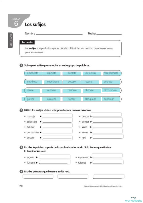 PREFIJOS Y SUFIJOS. Ficha interactiva | TopWorksheets