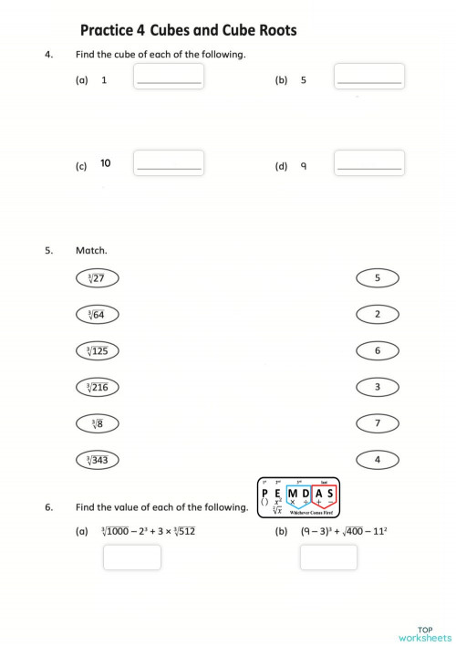 Cube and Cube Root. Interactive worksheet | TopWorksheets