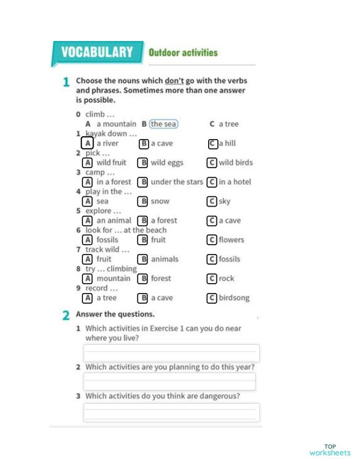 OUTDOOR ACTIVITIES. Interactive worksheet | TopWorksheets