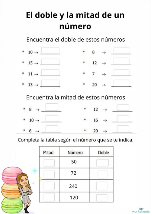 doble y mitad. Ficha interactiva | TopWorksheets