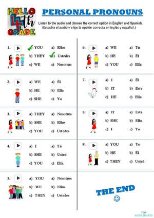 Personal Pronouns - 4to grado. Interactive worksheet | TopWorksheets