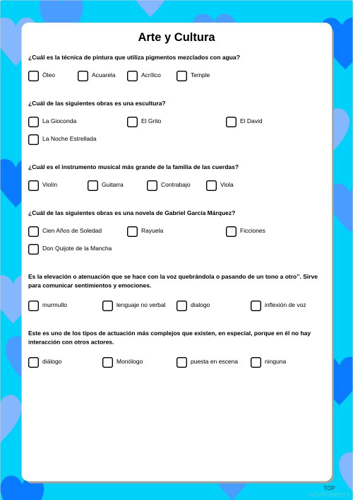 Artes Escénicas: fichas interactivas y ejercicios online | TopWorksheets