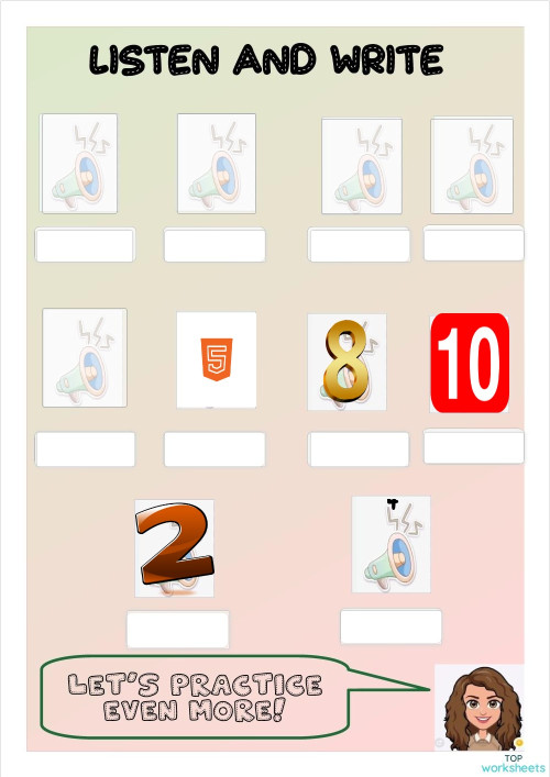 LISTEN, LOOK AND WRITE THE NUMBERS. Interactive worksheet | TopWorksheets