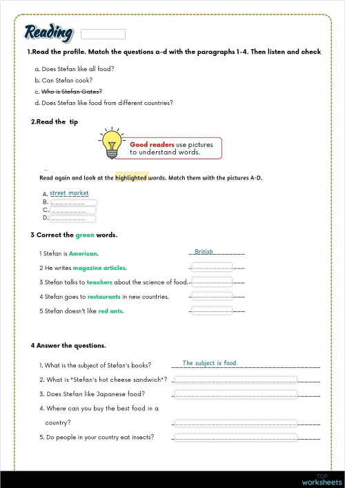 II.8 Reading: Food Fame (3rd). Interactive worksheet | TopWorksheets