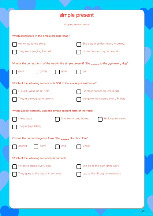 simple present. Interactive worksheet | TopWorksheets