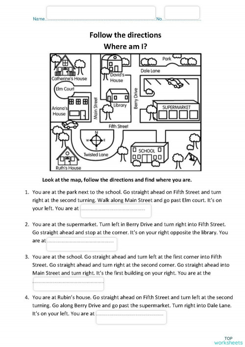 giving directions. Interactive worksheet | TopWorksheets