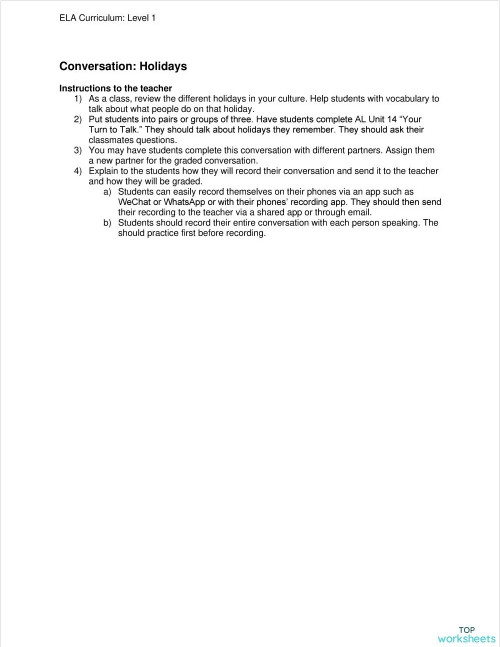 Module 6 Conversation Holidays. Interactive worksheet | TopWorksheets