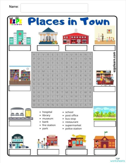 Places in Town 4th Grade. Interactive worksheet | TopWorksheets