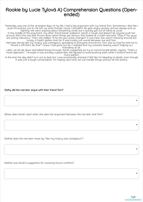 Rookie by Lucie Tylová A) Comprehension Questions (Open-ended ...