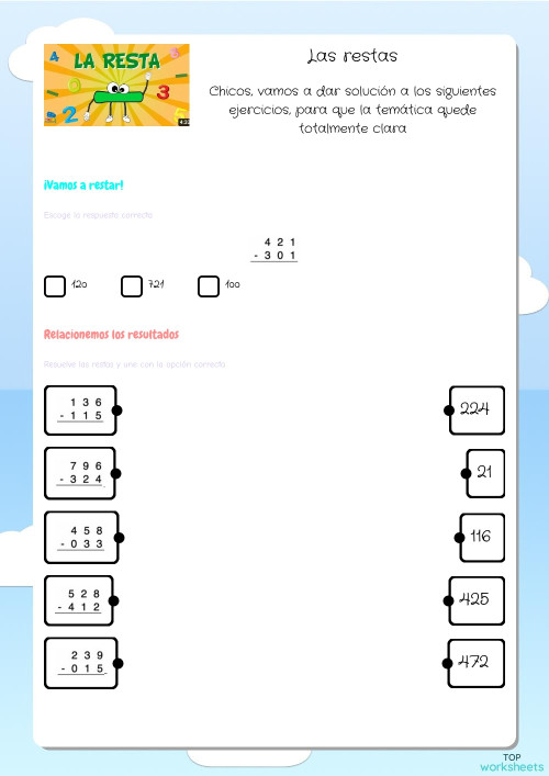 Restas del 1 al 9. Ficha interactiva | TopWorksheets