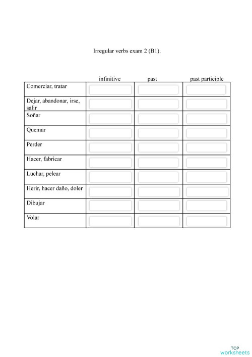 B1 Irregular verbs 2. Ficha interactiva | TopWorksheets