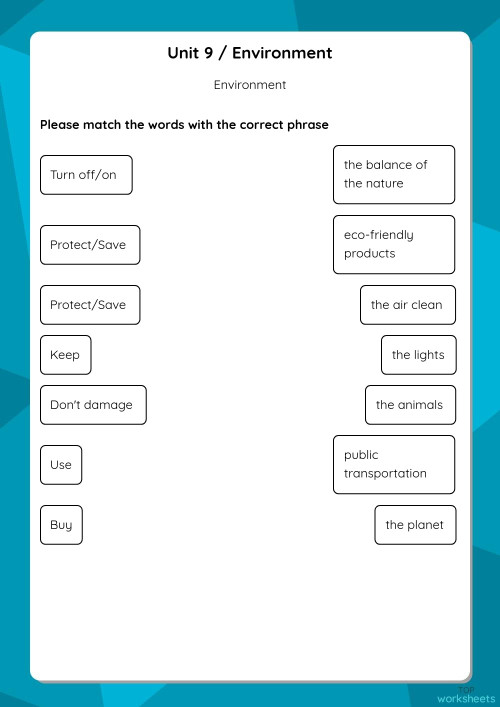 Unit 9 / Environment. Interactive worksheet | TopWorksheets