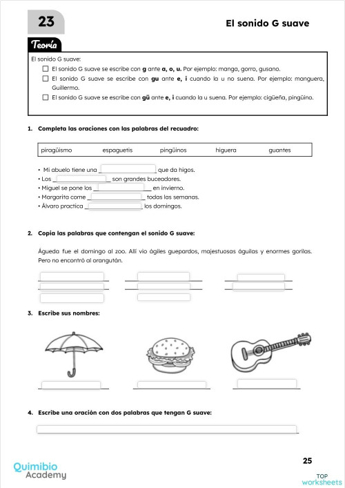 Palabras con sonido G suave. Ficha interactiva | TopWorksheets