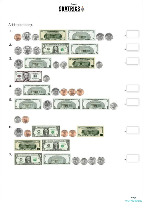 Add the money AA. Interactive worksheet | TopWorksheets