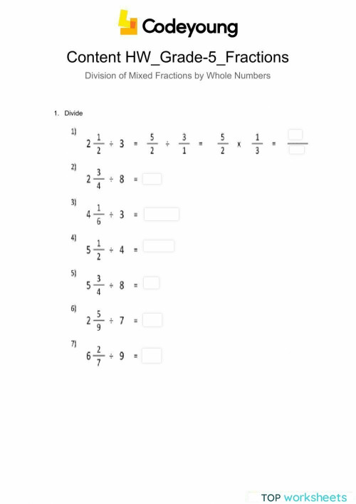 Content-HW-Division of Mixed Fractions by Whole Numbers. Interactive ...