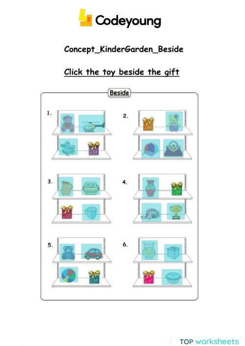 Beside objects. Interactive worksheet | TopWorksheets
