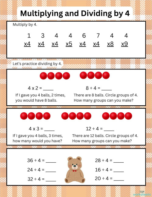 Multiplying and Dividing by 4. Interactive worksheet | TopWorksheets