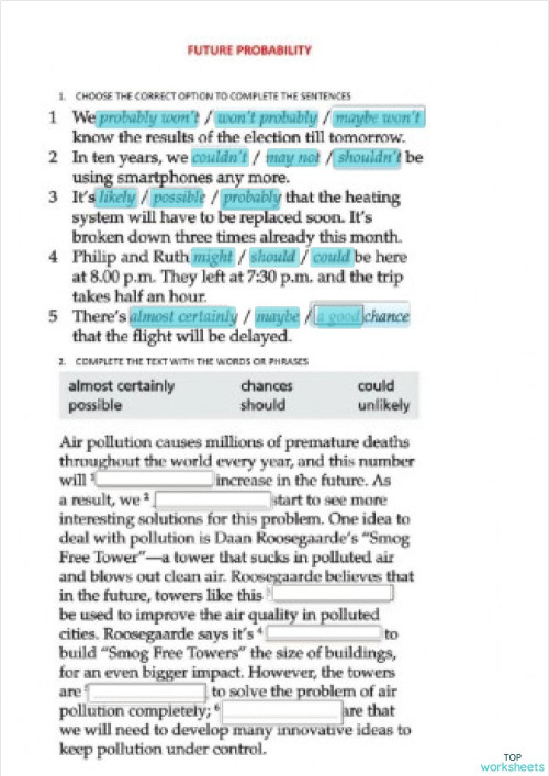 Future probability. Interactive worksheet | TopWorksheets