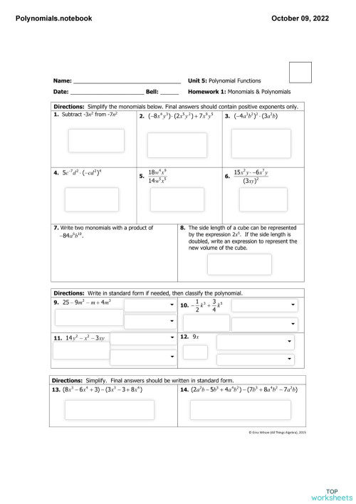 Polynomial Operations. Interactive worksheet | TopWorksheets