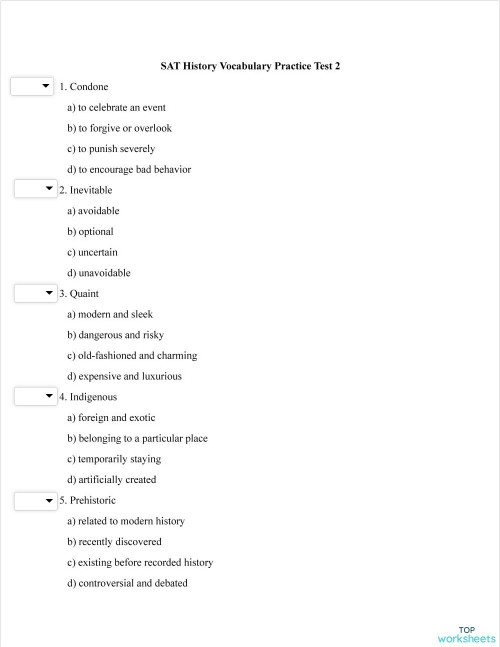 SAT History Vocabulary Practice Test 2_James 24.08. Interactive ...