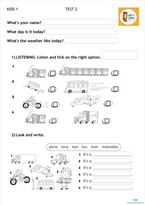Kids 1 Test 2. Interactive worksheet | TopWorksheets
