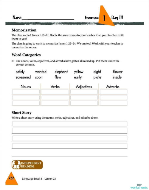 Lesson 23: Pg 232 Memorization Ex 1. Interactive worksheet | TopWorksheets