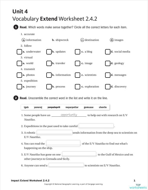 Impact 2 Unit 4 Vocabulary. Interactive worksheet | TopWorksheets