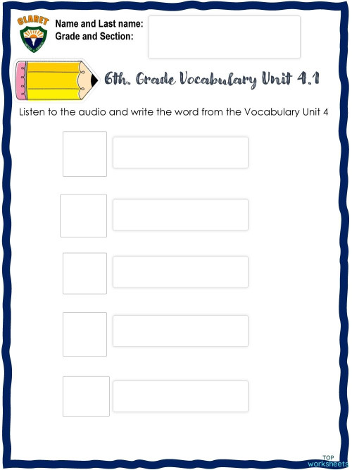 6th. grade Vocab. Unit 4.1. Interactive worksheet | TopWorksheets
