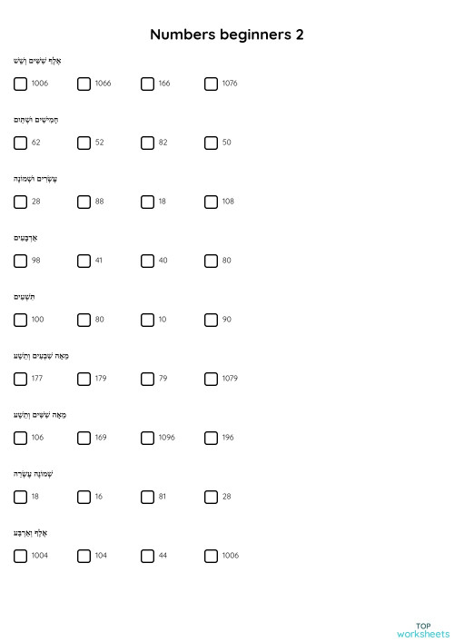 Interactive worksheets and online exercises in hebrew | TopWorksheets