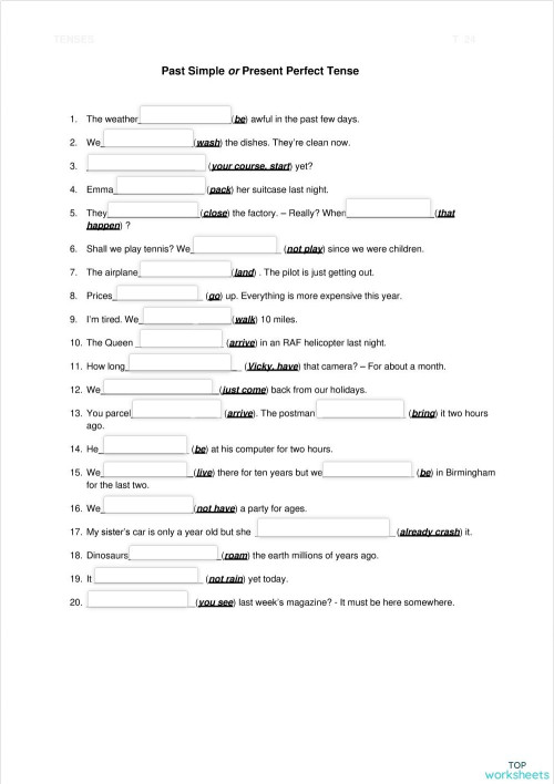 Simple Past or Present Perfect. Interactive worksheet | TopWorksheets