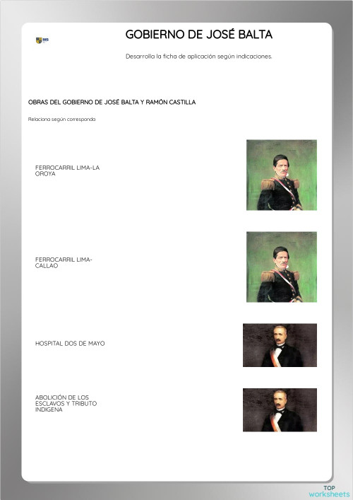 GOBIERNO DE JOSÉ BALTA. Ficha interactiva | TopWorksheets