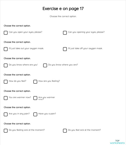 Exercise e on page 17. Interactive worksheet | TopWorksheets