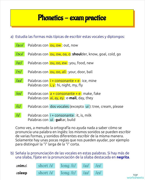 Phonetics: interactive worksheets and online exercises | TopWorksheets