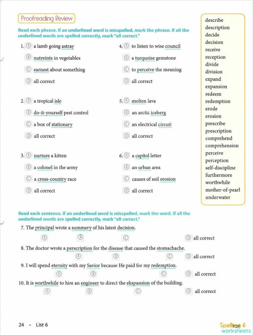 List 6: Proofreading Review Pg 24. Interactive worksheet | TopWorksheets