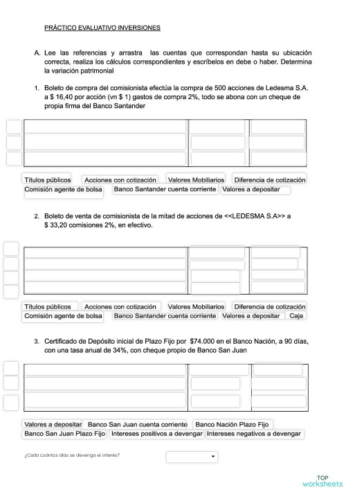 Práctico de Inversiones. Ficha interactiva | TopWorksheets