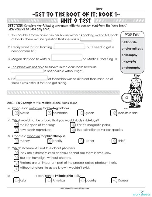 Unit 9 Light, Life, and Love Root Words Quiz. Interactive worksheet ...