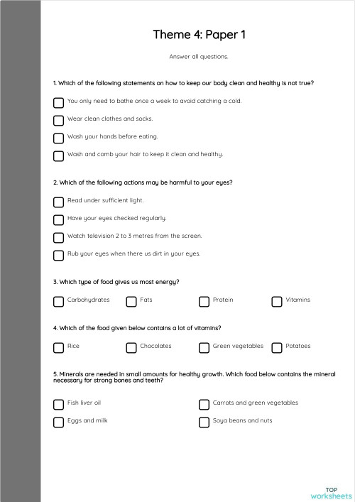 Theme 4: Paper 1. Interactive worksheet | TopWorksheets